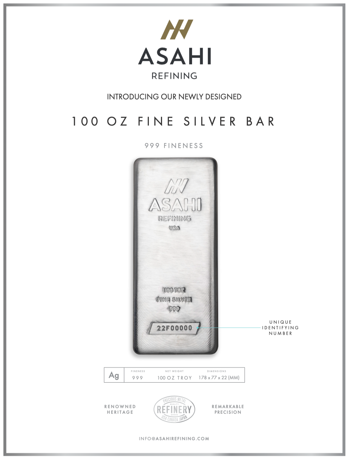 100 Ounce Asahi Refining Silver Bar | Battalion Metals